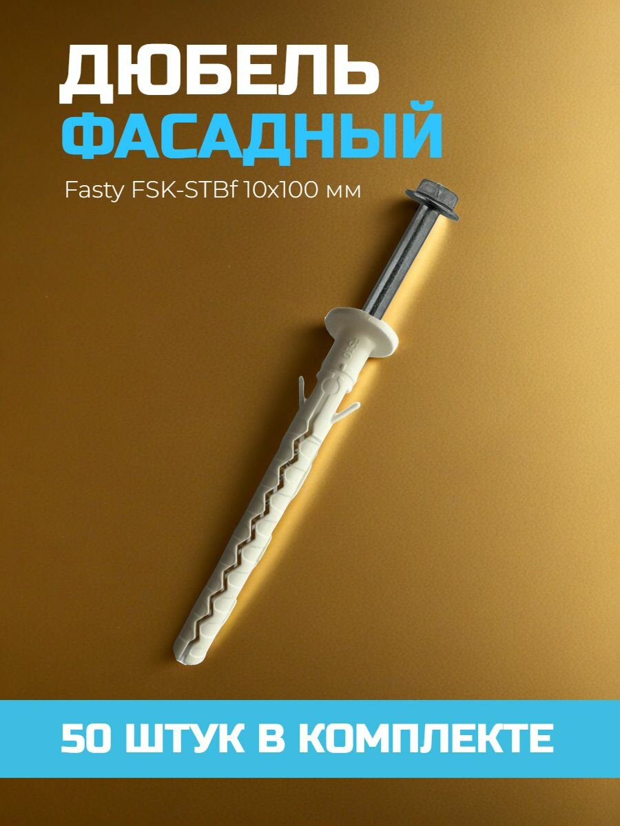 Фасадный дюбель Fasty FSK-STBf 10x100 мм, универсальный, с бортиком, 50 шт