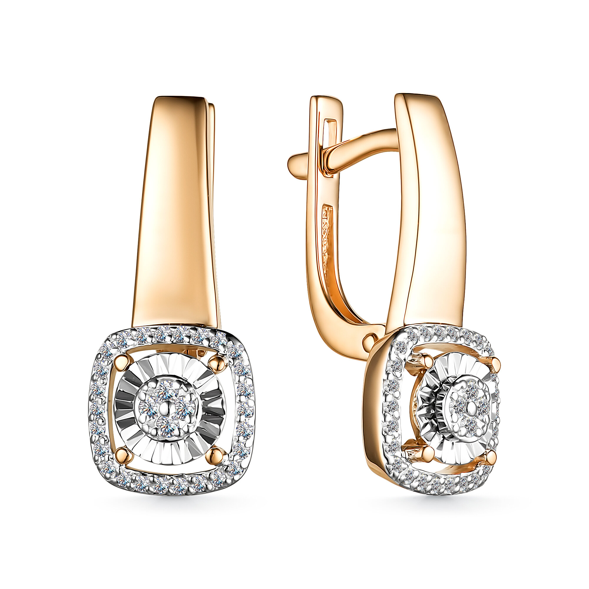 Серьги, красное золото, 585 проба, бриллиант