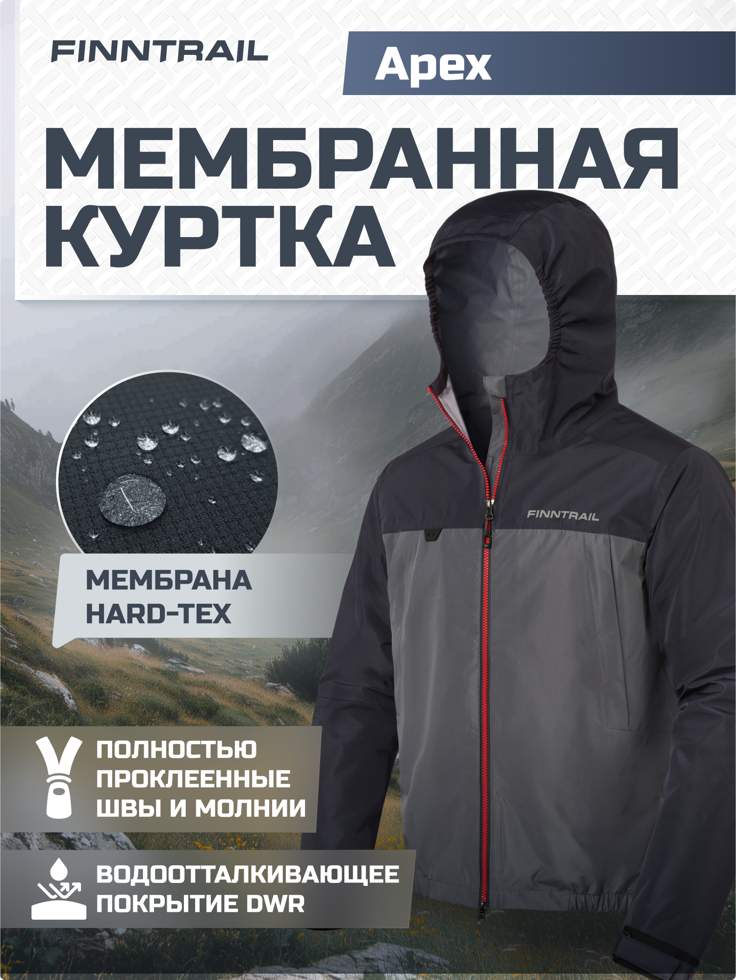 Куртка мембранная мужская Apex непромокаемая одежда для похода, рыбалки и отдыха на природе