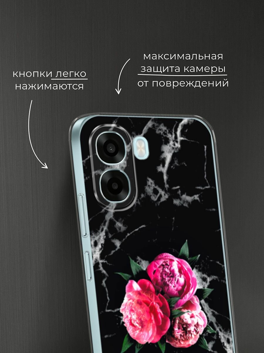 Чехол на Oppo A6x / Оппо A6x с принтом Букет на черном мраморе — фото 1