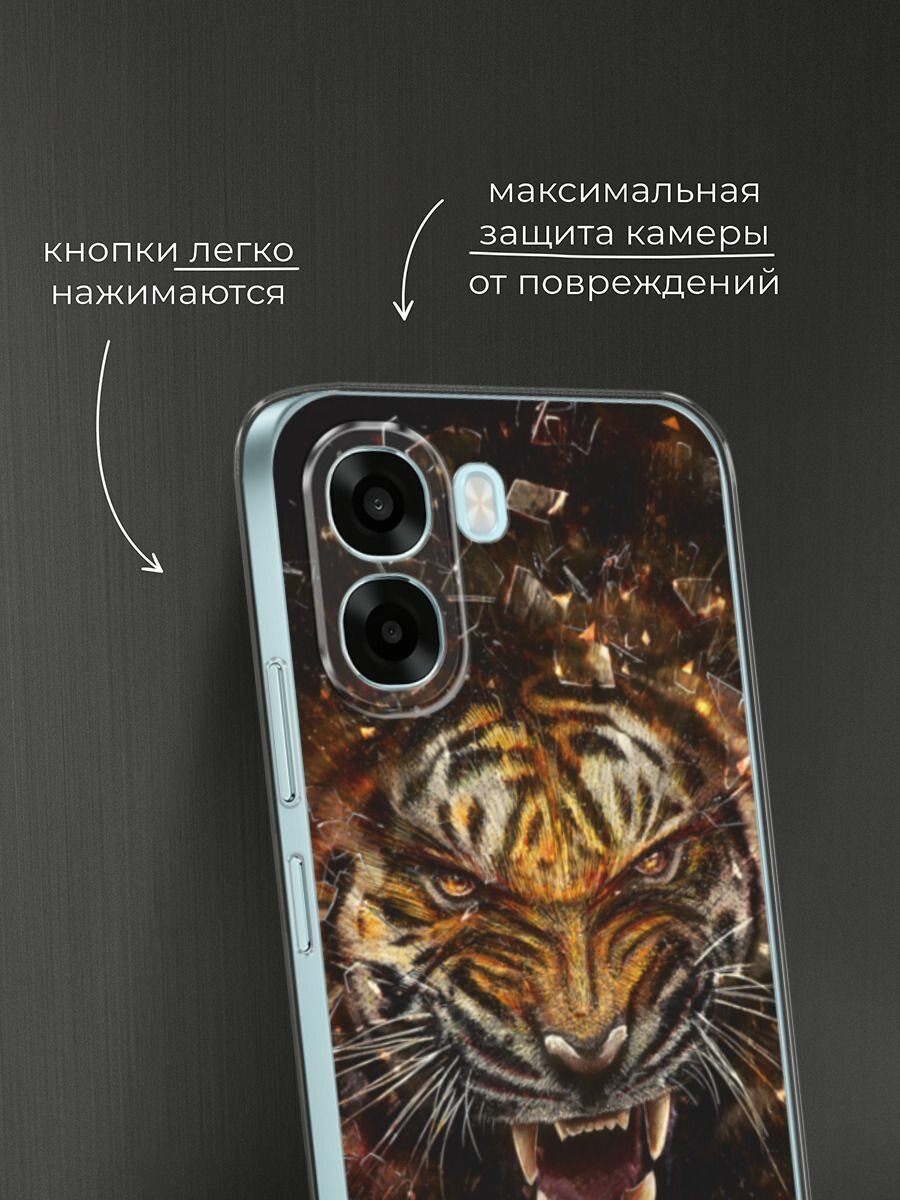 Силиконовый чехол на Oppo A6x / Оппо A6x с принтом Тигр осколки — фото 1