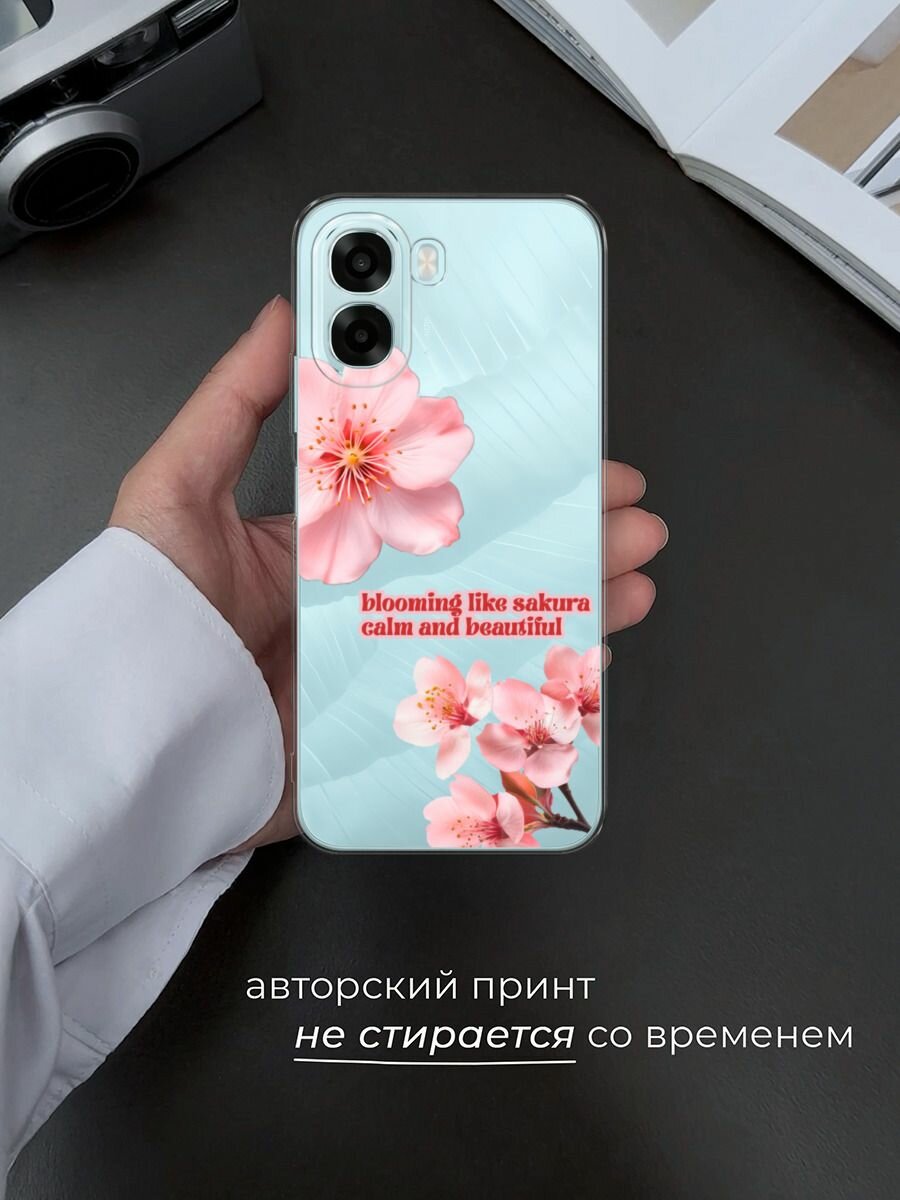 Чехол на Oppo A6x / Оппо A6x с принтом Blooming like sakura, прозрачный — фото 1