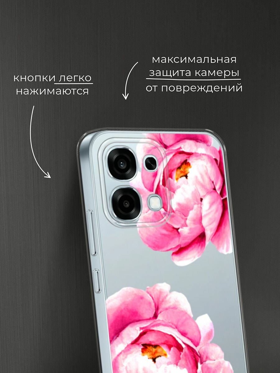 Чехол на Oppo A6 Pro / Оппо A6 Про с принтом Open peonies, прозрачный — фото 1