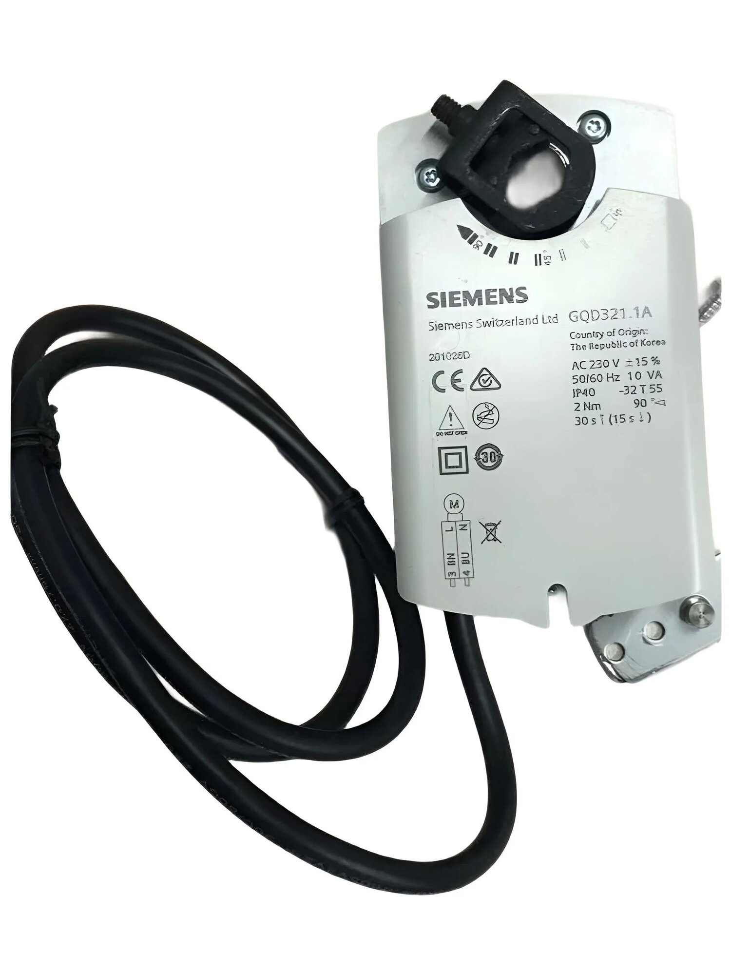 Привод воздушной заслонки GQD321.1A, 2 Н*м, AC 230 В, пружинный возврат, 2P