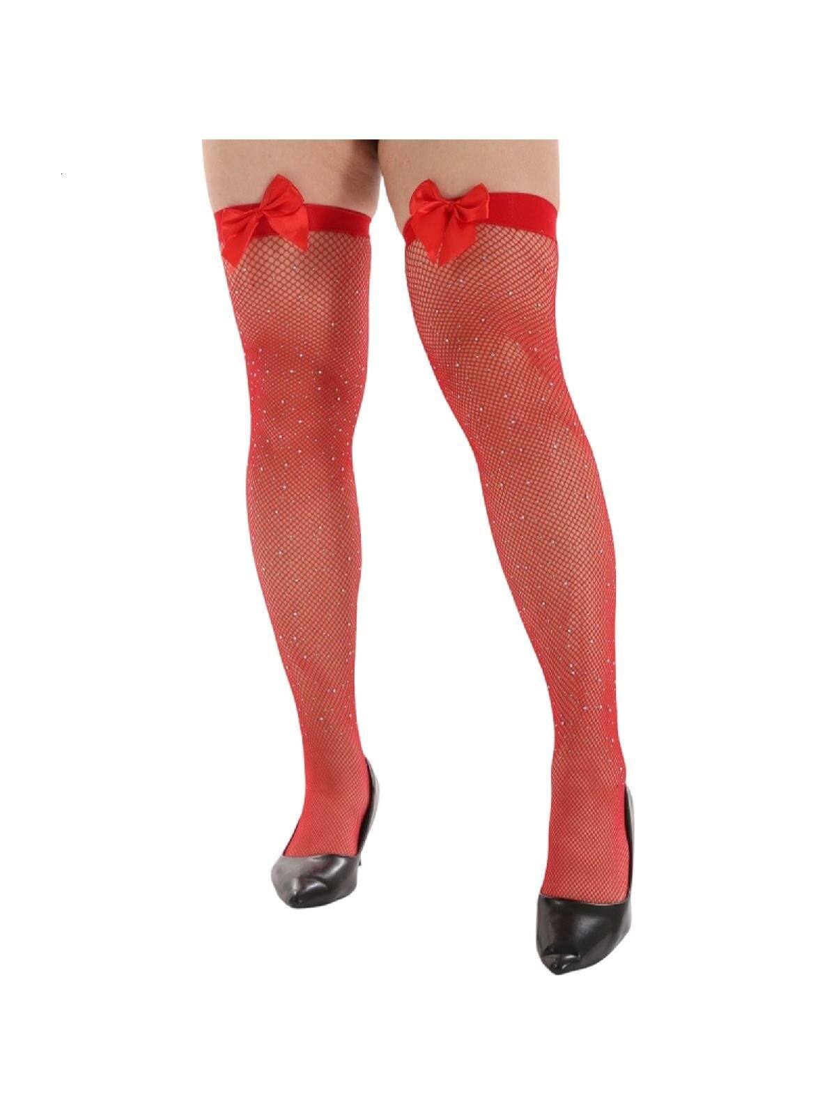 Женские чулки-сетка до колена, красный - os