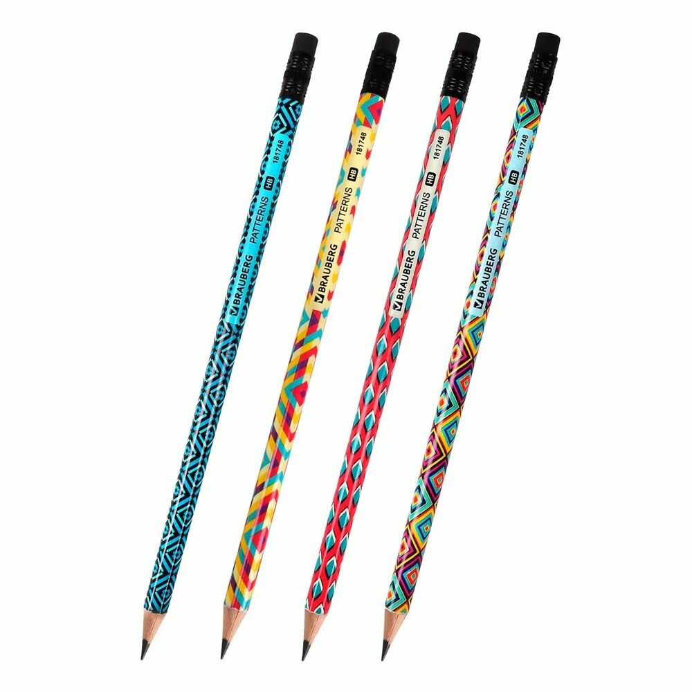 Набор карандашей чернографитных с ластиком НВ, ассорти (6шт.)