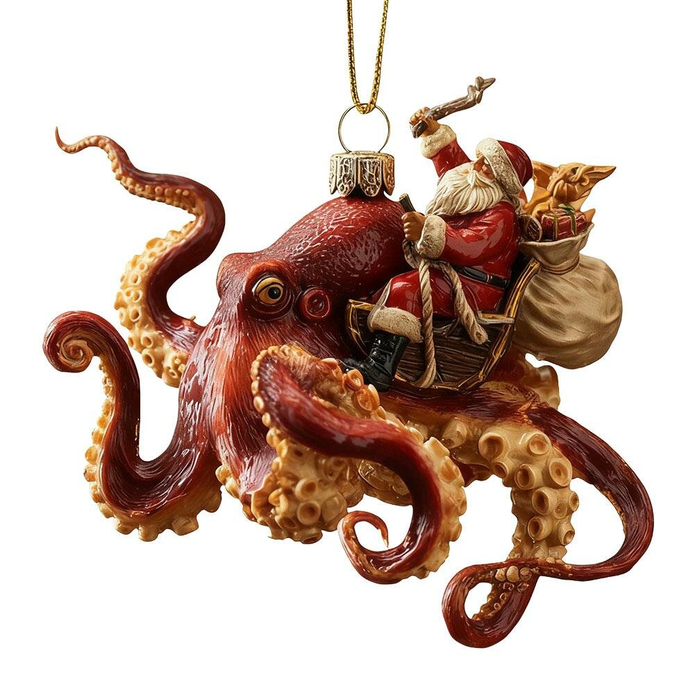 Декоративные фигурки осьминога, плоские (не 3D) акриловые, для рождественского украшения, с подвесным шнурком для любителей океана.