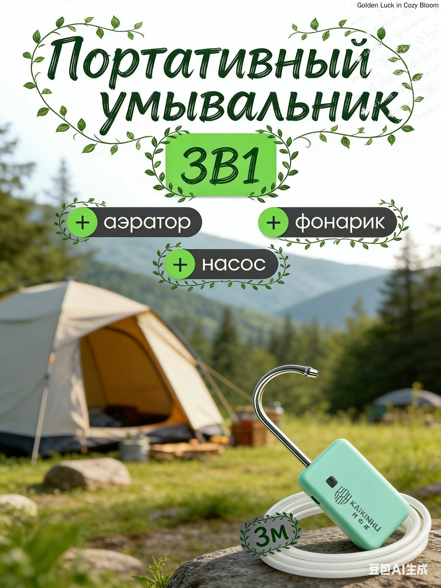 Переносной уличный умывальник, походный насос, с фонариком