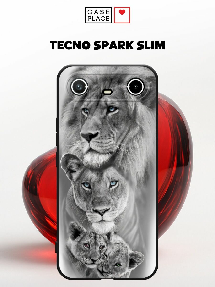 Черный матовый чехол на Tecno Spark Slim / Текно Спарк Слим с принтом Львиный прайд