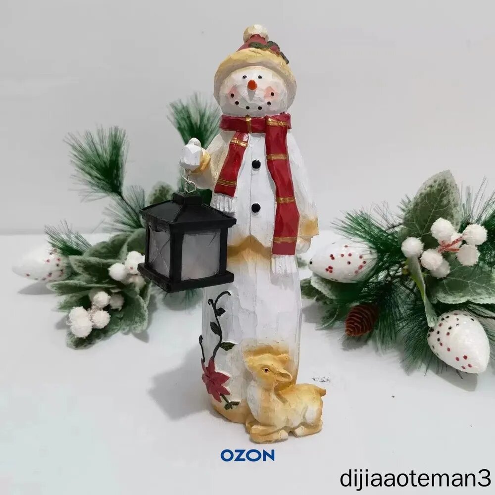 Фигурка садовая Снеговик с фонариком из смолы для сада 10*7*22 см — фото 1