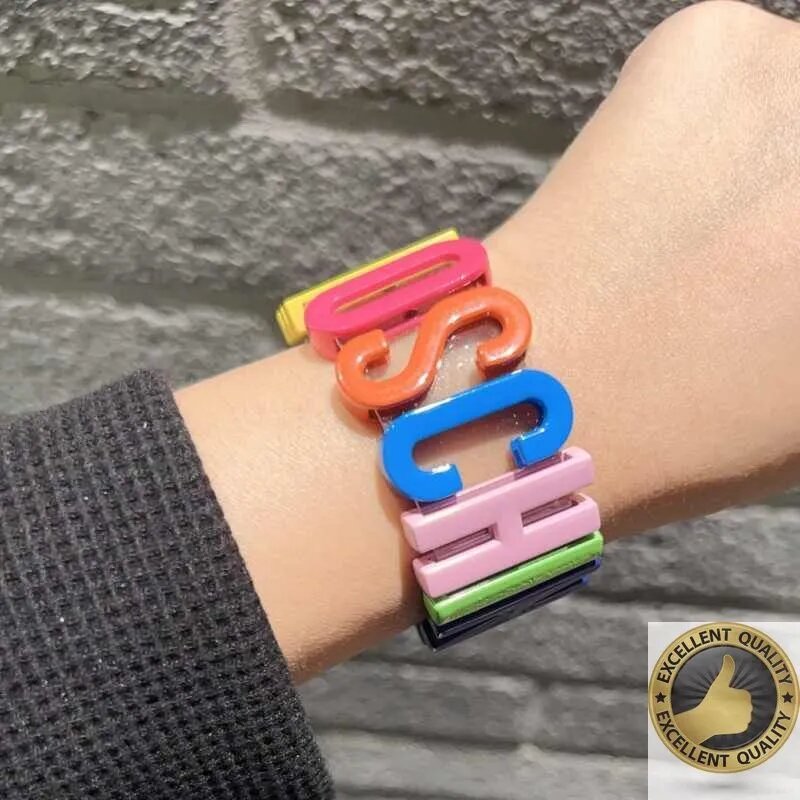 Браслет бэнгл с разноцветными буквами, из синтетической кожи, женский, для весны и лета 2025, Китай, размер безразмерный