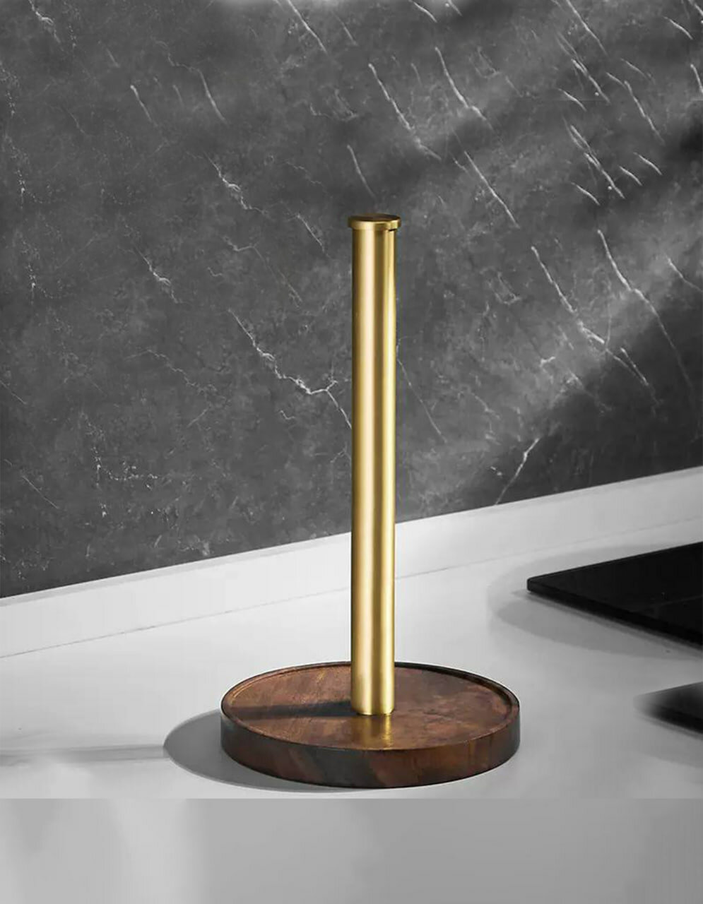 Держатель для бумажных полотенец натуральное дерево золотой цвет