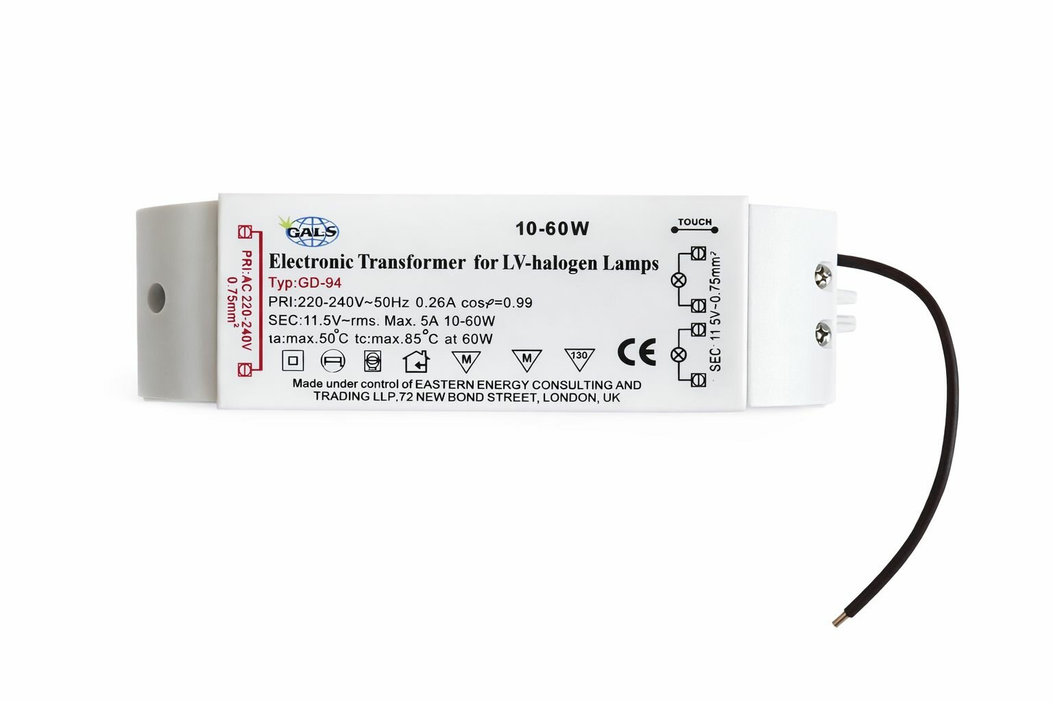 GALS Электронный трансформатор 10-60w 12v-230v для низковольтных галогенных ламп