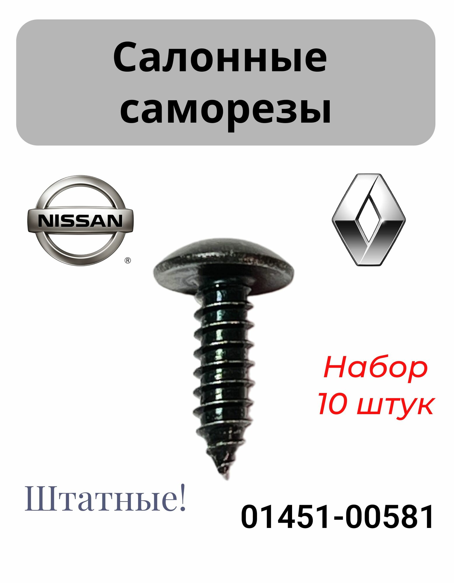 Саморез салонный универсальный 0145100581 Nissan/Renault набор 10 шт.