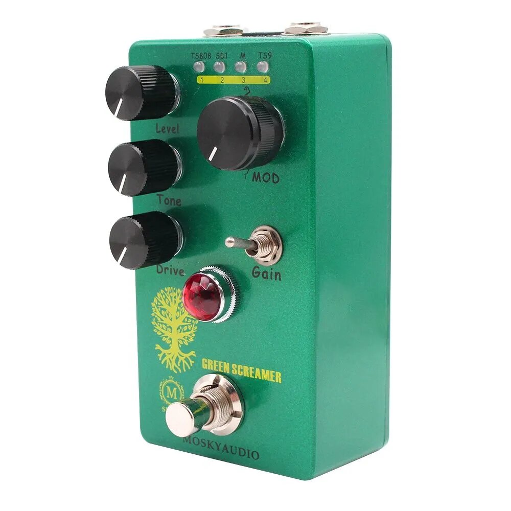 MOSKYAUDIO Green Screamer - Процессор эффектов для гитары, на основе Ibanez Tube Screame TS9, TS808, регуляторы LEVEL, TONE, DRIVE — фото 1