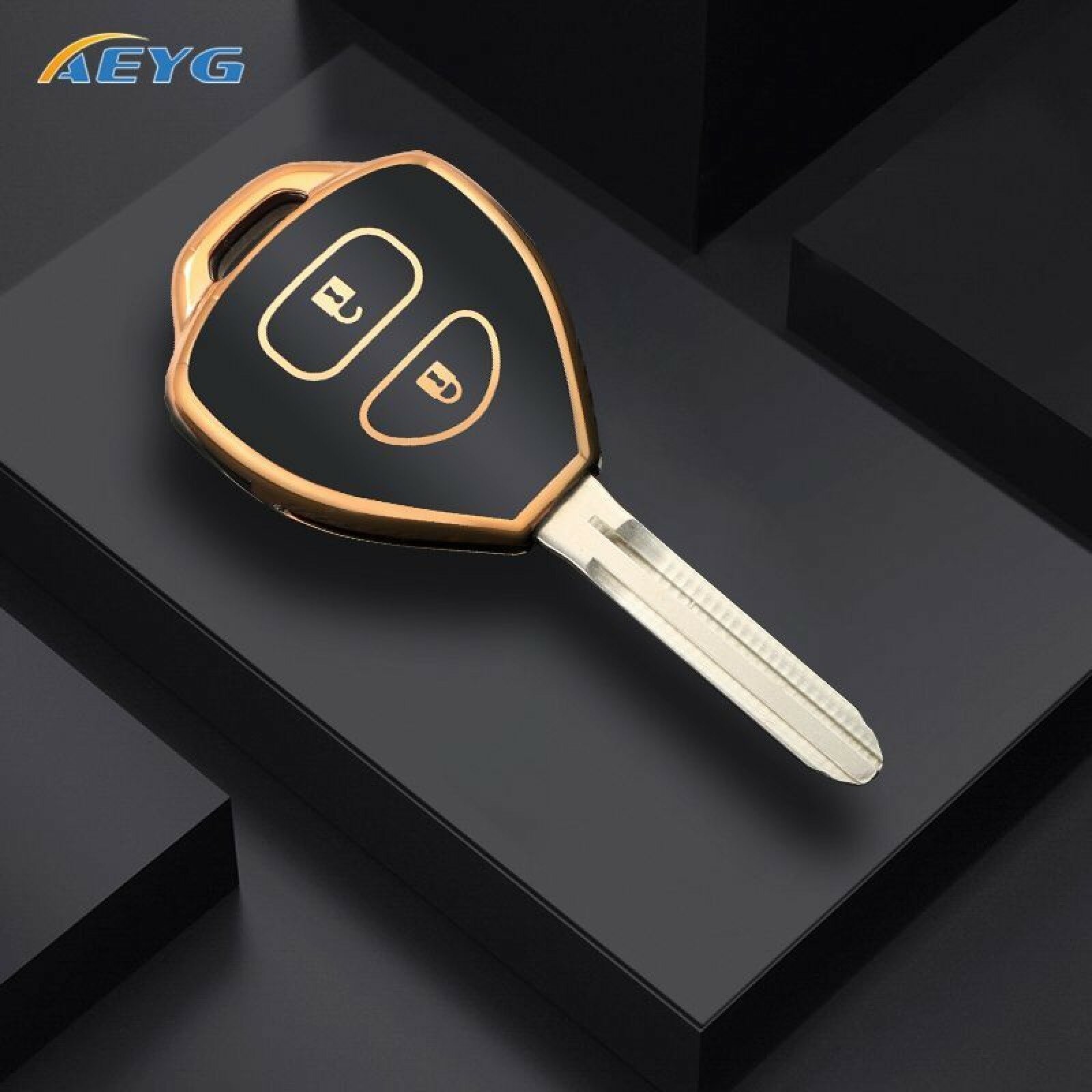 Силиконовый чехол MyPads для ключей Toyota Corolla Camry RAV4 Crown Avalon Venza Matrix Yaris 4 Runner черный с золотистым