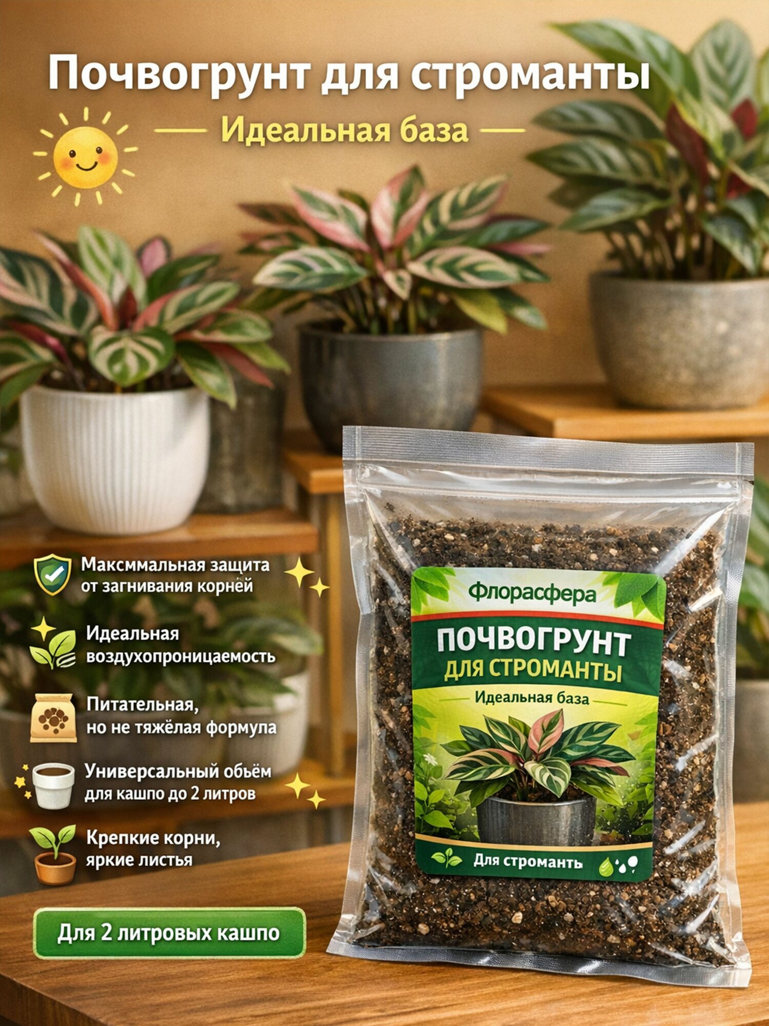 Почвогрунт для строманты для кашпо до 2л премиум грунт для растений
