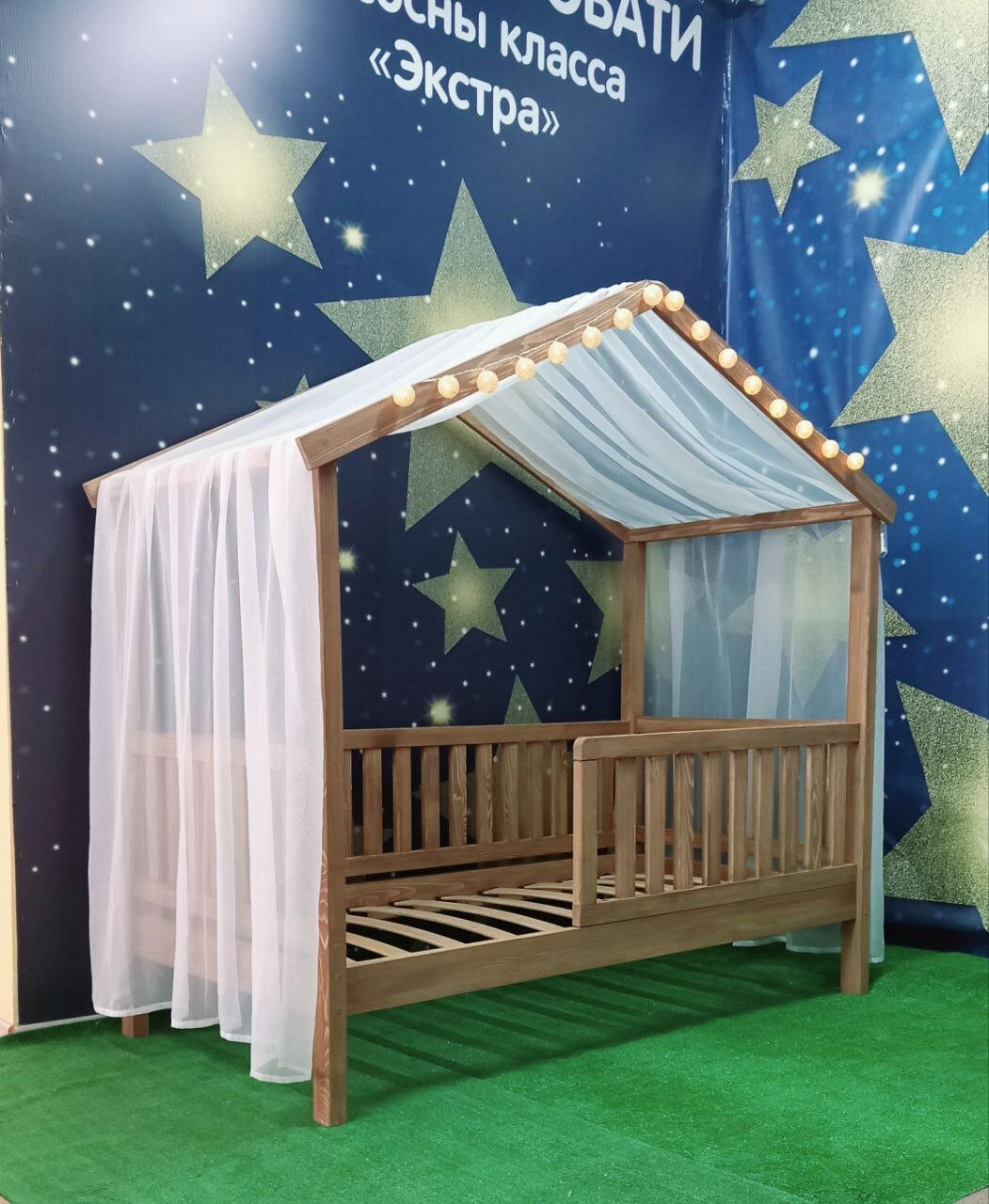 Кровать Домик М7, 160*80, цвет Дуб, из натурального дерева (массив сосны)