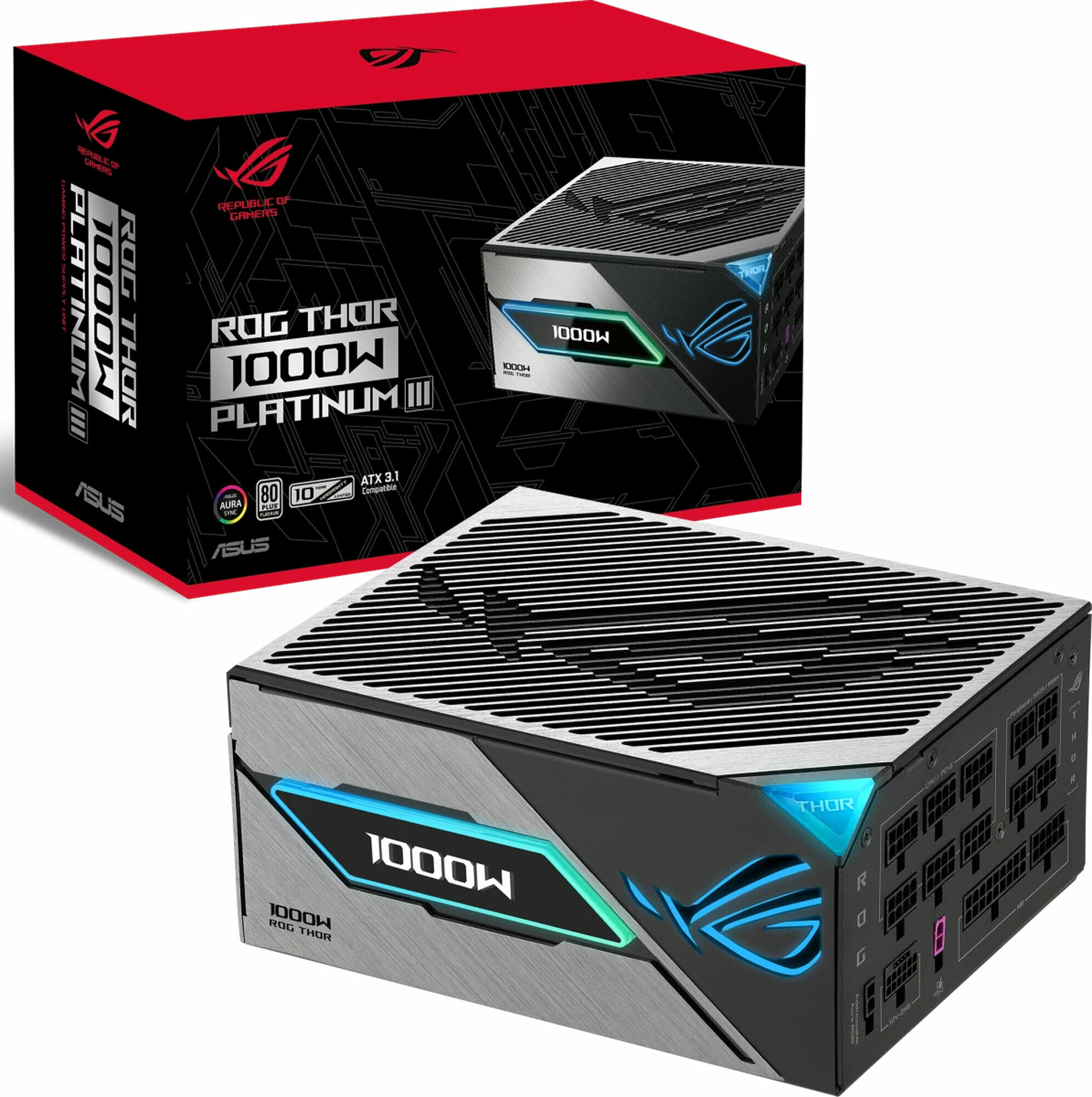 Блок питания ASUS 1000W ROG-THOR-1000P3-GAMING, модульный, ARGB, 16 Pin PCIe 5.0, 80 PLUS Platinum (90YE00V3-B0NA00)