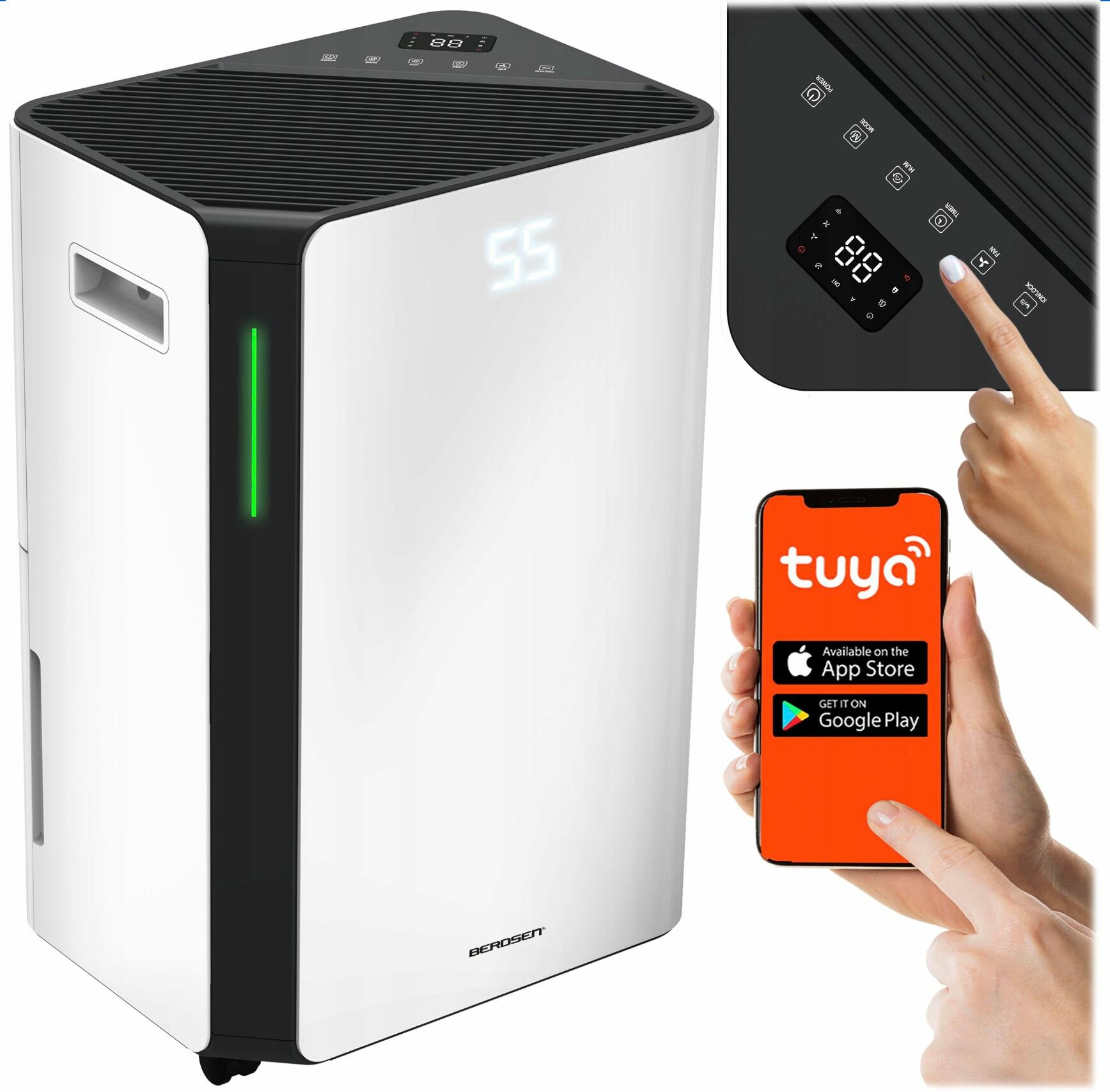 Осушение воздуха, поглотитель влаги BERDSEN 20 л/24 ч, гигростат, таймер, Wi-Fi, Tuya