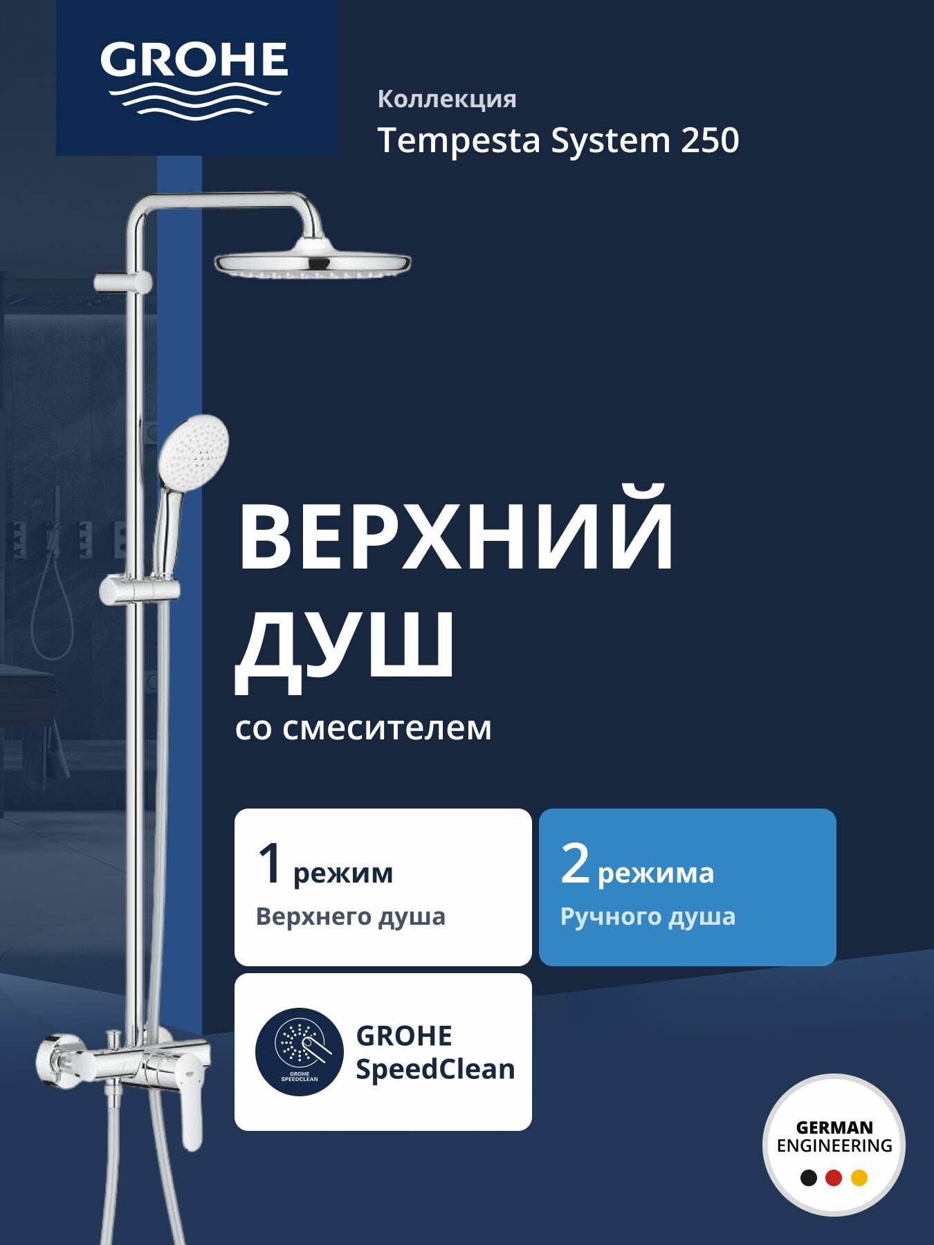 Душевая система GROHE Tempesta System 250 со смесителем для душа, хром (26673001)