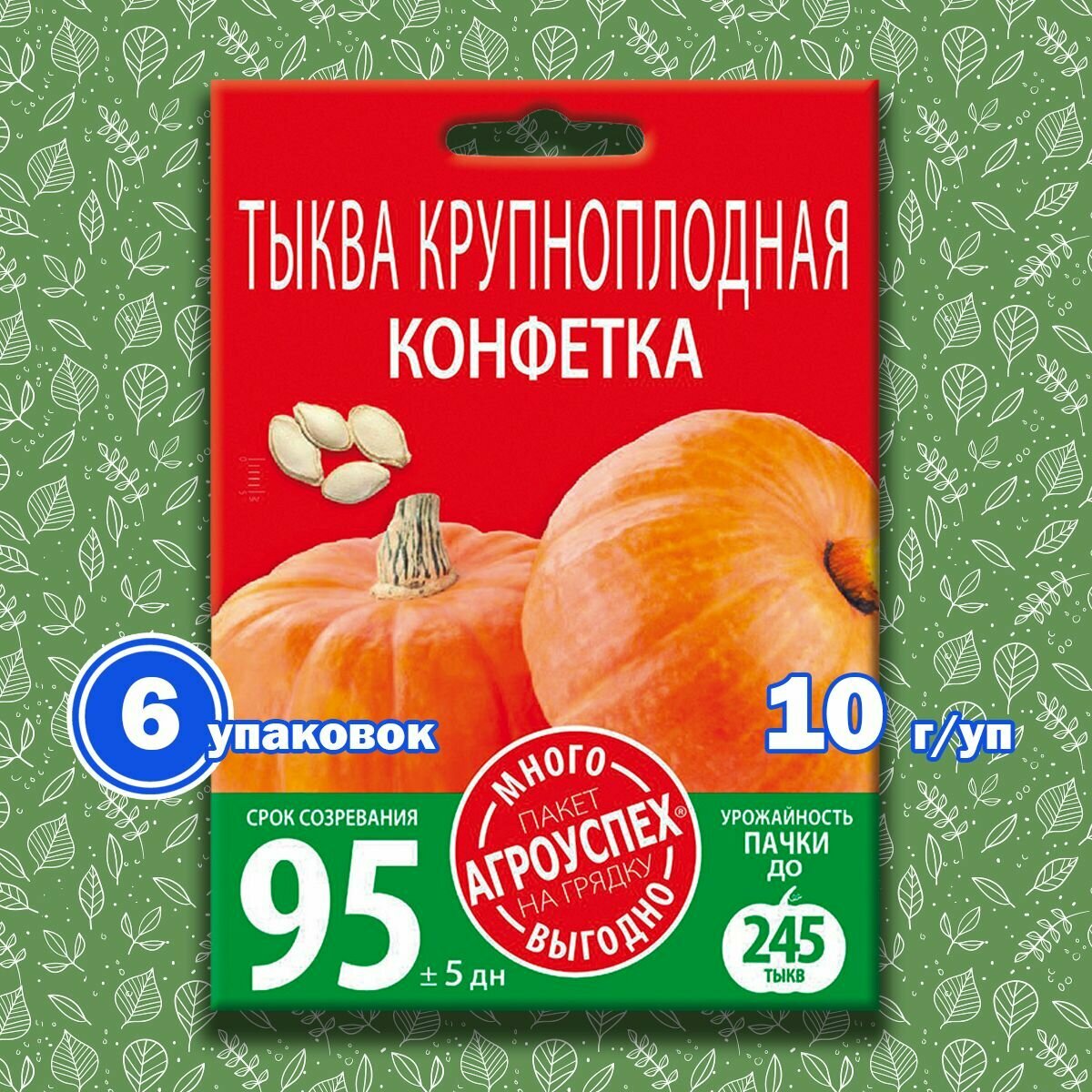 Семена Агроуспех Тыква крупноплодная Конфетка 10 г/уп, 6 упаковок