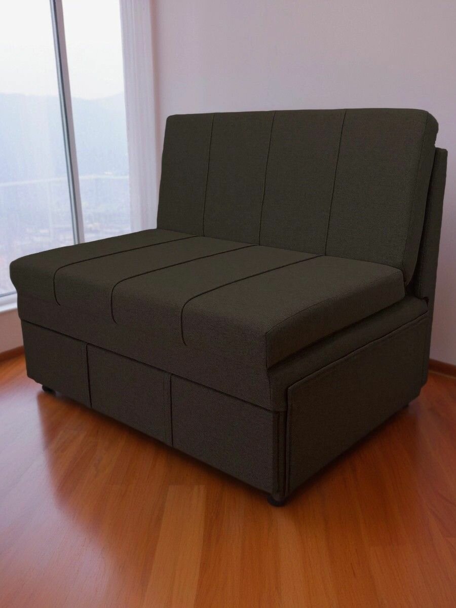 Диван-кровать Престиж 110 без подлокотников, с ящиком для белья, ткань, коричневый