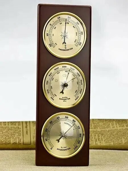 Механический настенный бытовой стрелочный барометр анероид с измерением температуры и влажности для рыбалки, охоты / Комнатная домашняя метеостанция с термометром и гигрометром и атмосферным давлением