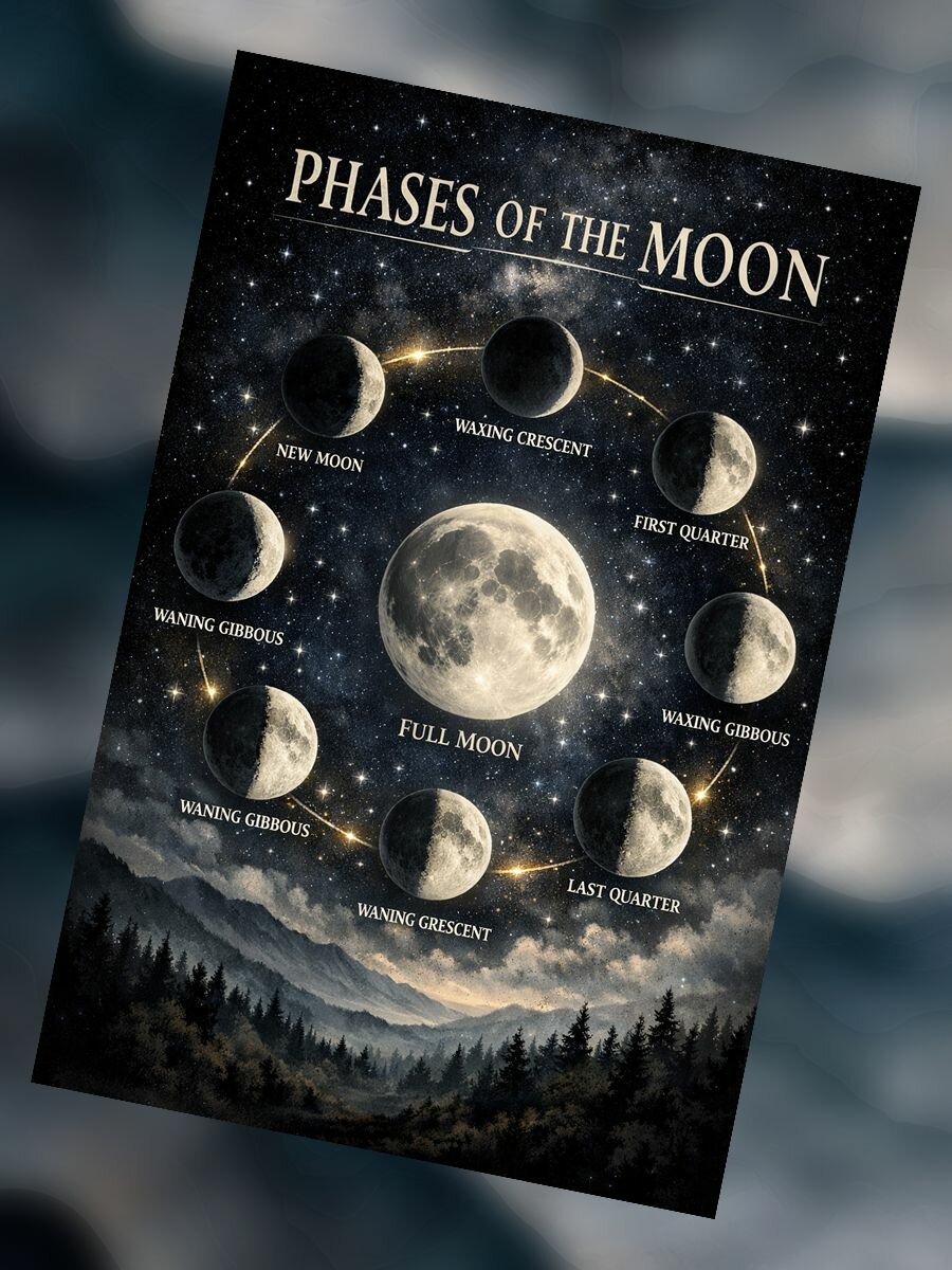 Постер "Фазы Луны", 29.7х42см, А3, глянцевый
