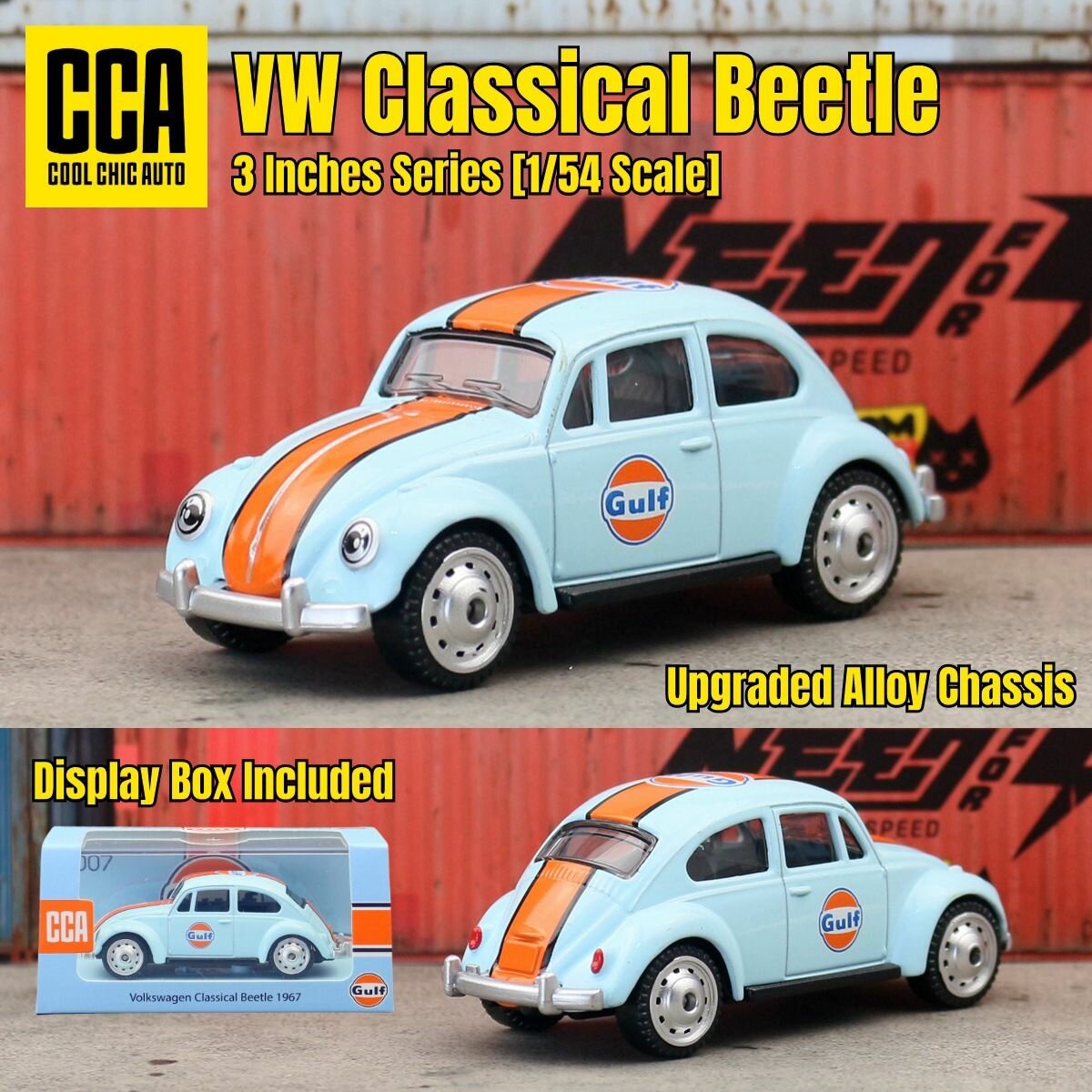 CCA 1:64, литой автомобиль модель машинки(VW CLASSICAL BEETLE-GULF)