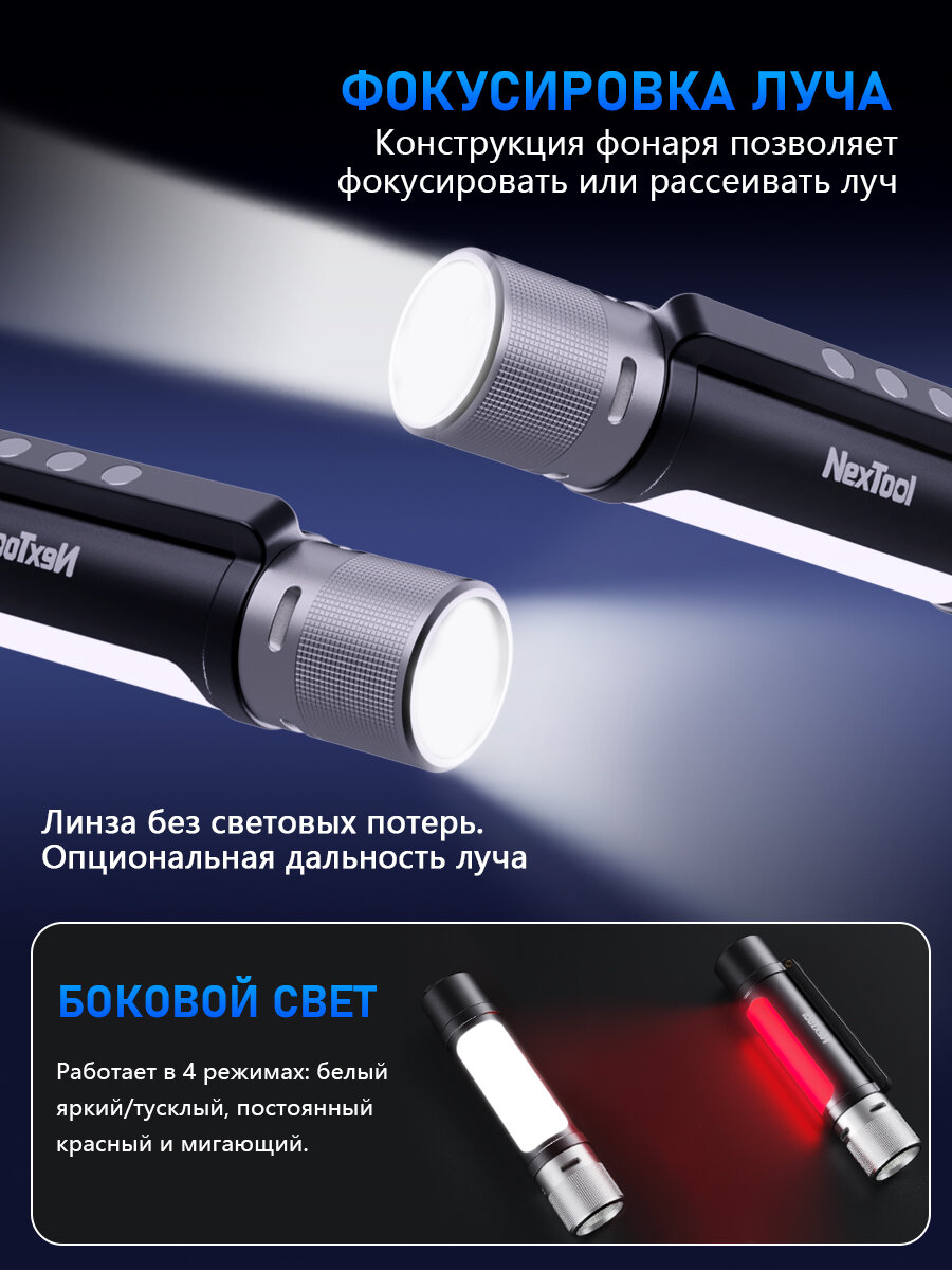 Фонарь ручной Xiaomi NexTool "Natuo", 6 функций, питание от аккумулятора, черный — фото 1