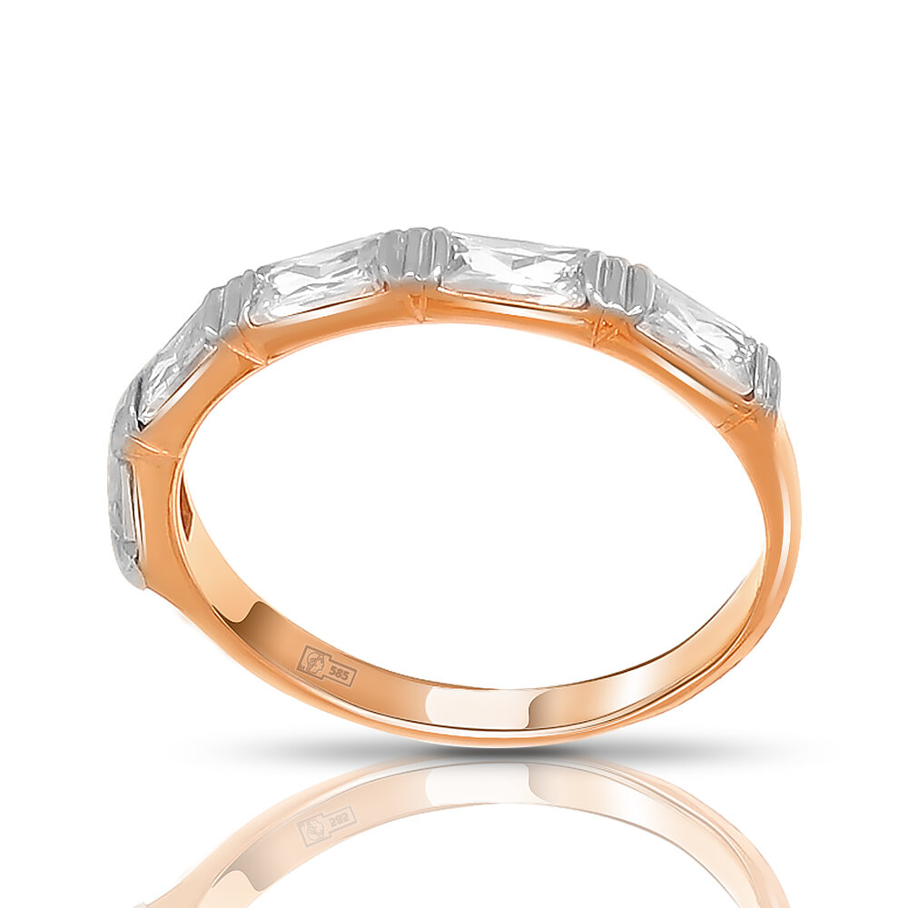 Кольцо на фалангу, красное золото, 585 проба, родирование, фианит