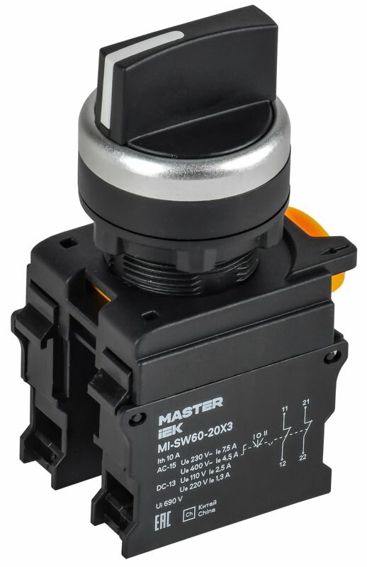 Переключатель 3 полож. 2НЗ черн. MASTER IEK MI-SW60-20X3-5-24-3-K02