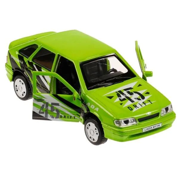 Игрушечная машинка Lada-2114 Samara зеленого цвета, металлическая модель, открывается багажник и двери — фото 1