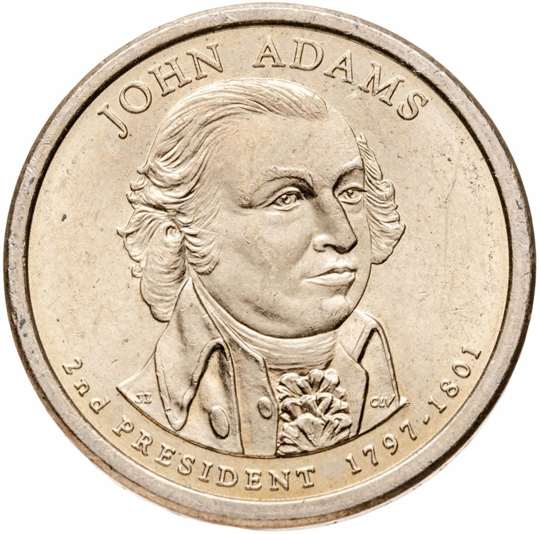 США 1 dollar доллар 2007 D Джон Адамс 2-й президент США, Латунь, в сохранности UNC