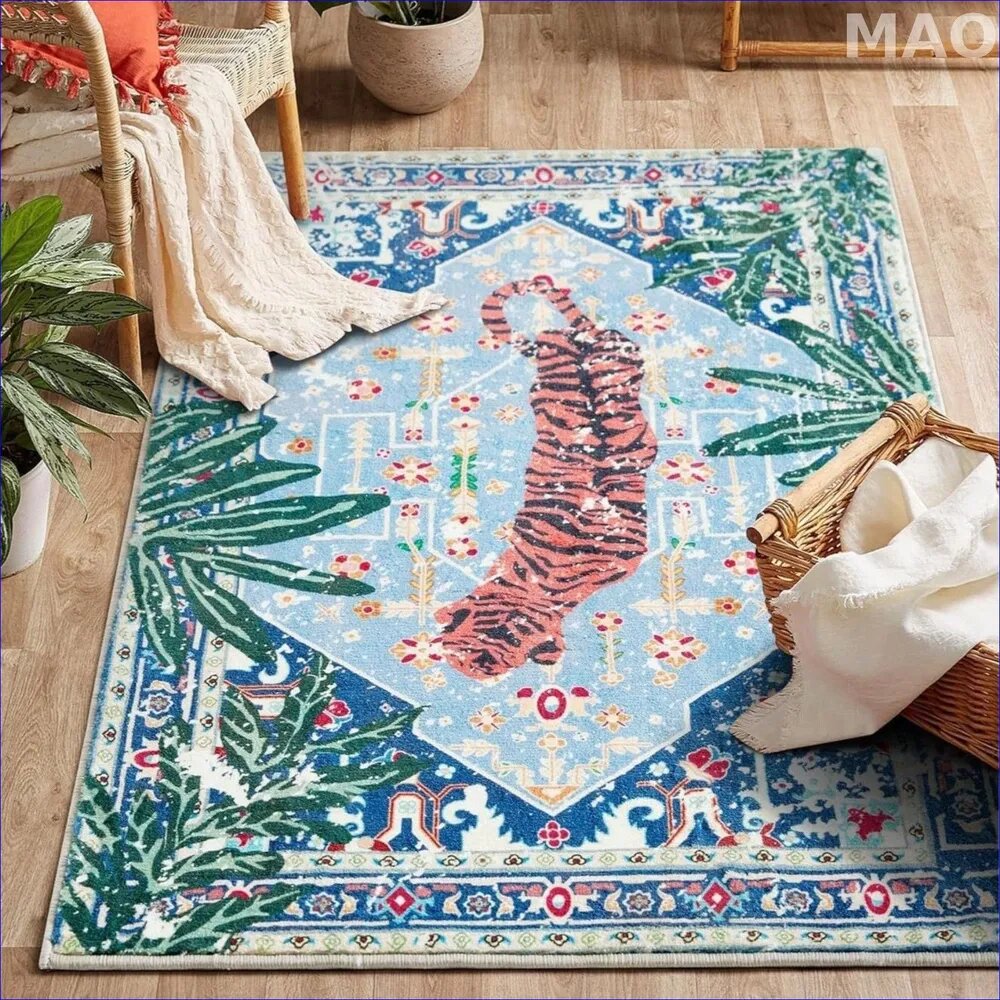 Ковер 160x230 см с рисунком тигра, прямоугольный ковер для гостиной, синий