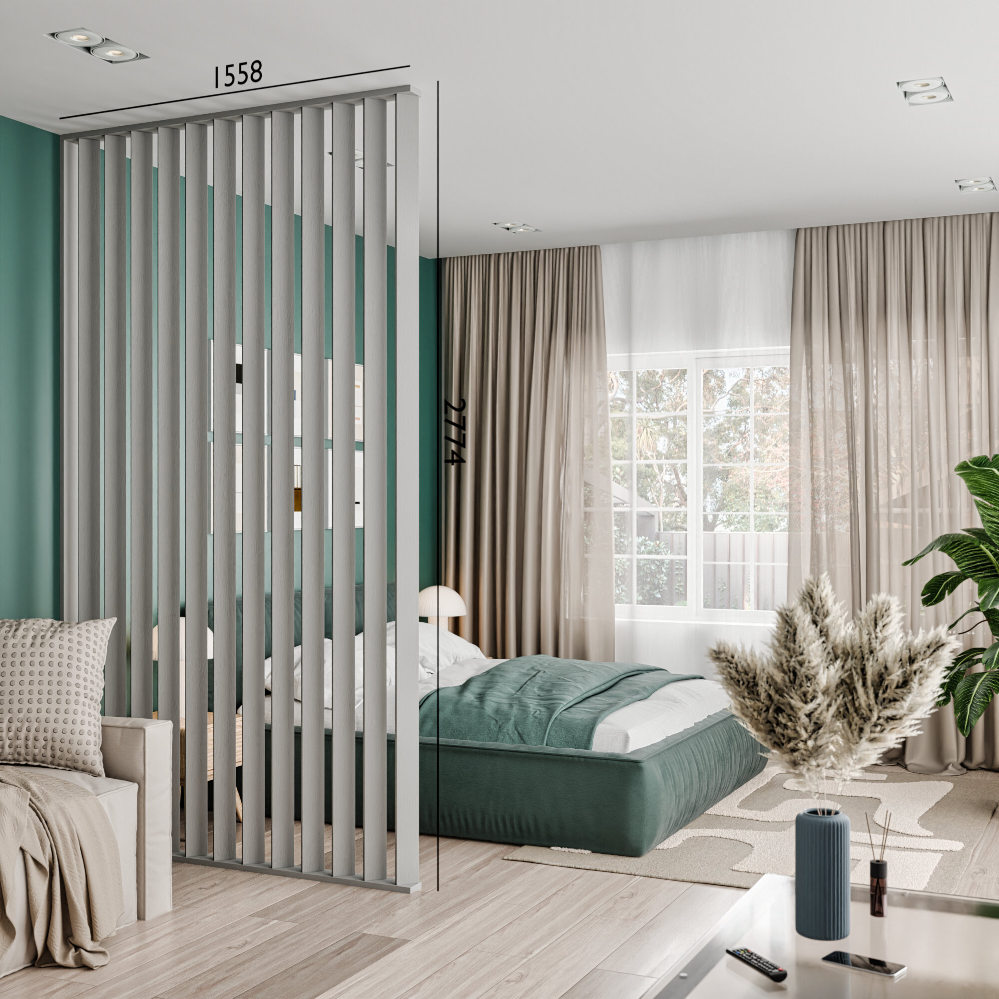 Перегородка для зонирования пространства шириной 155 см, ЛДСП , светло-серый