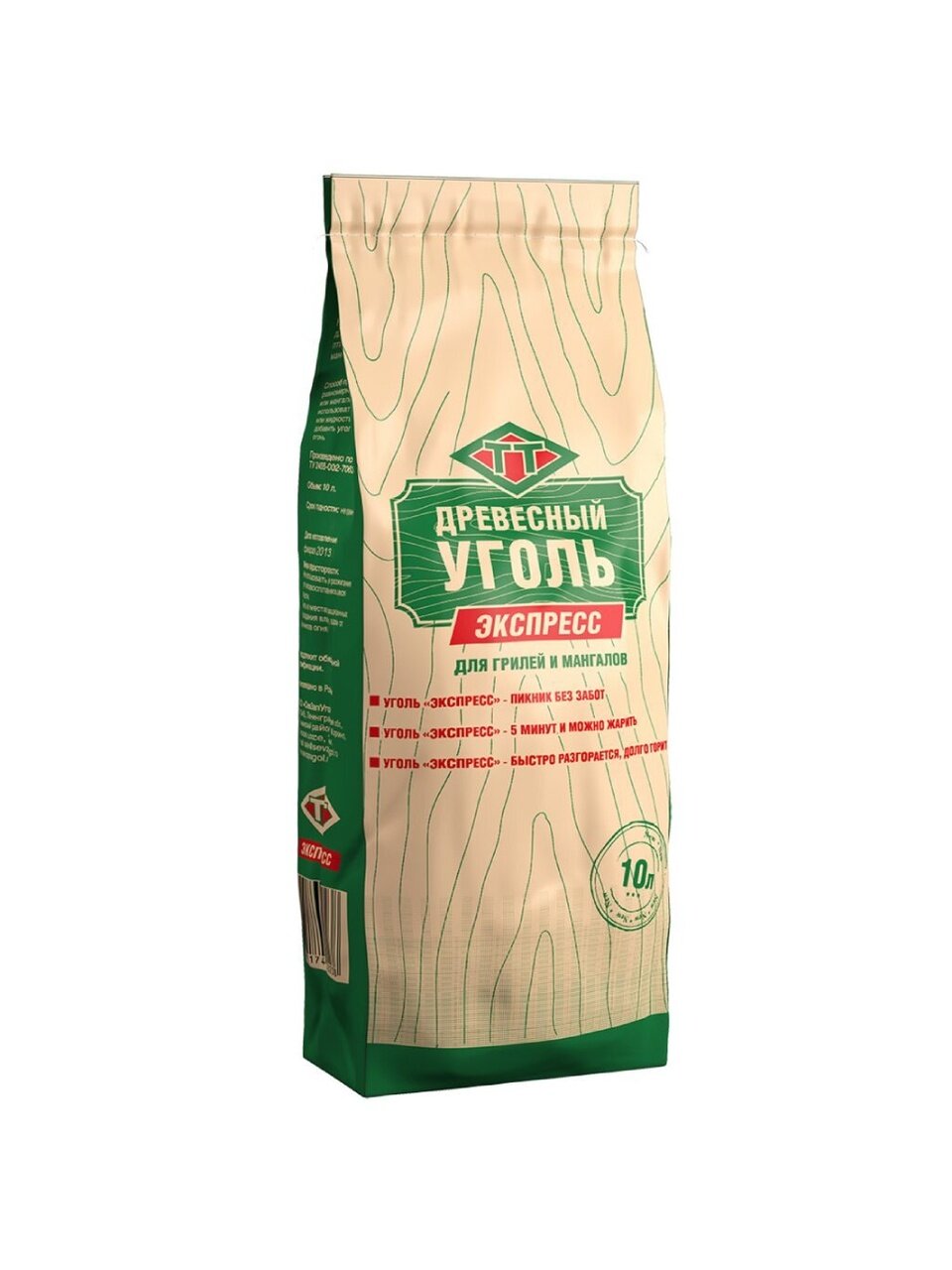Древесный уголь СевЗапУголь Экспресс 10 литров для барбекю, мангалов и грилей, быстрое разжигание, артикул 110012