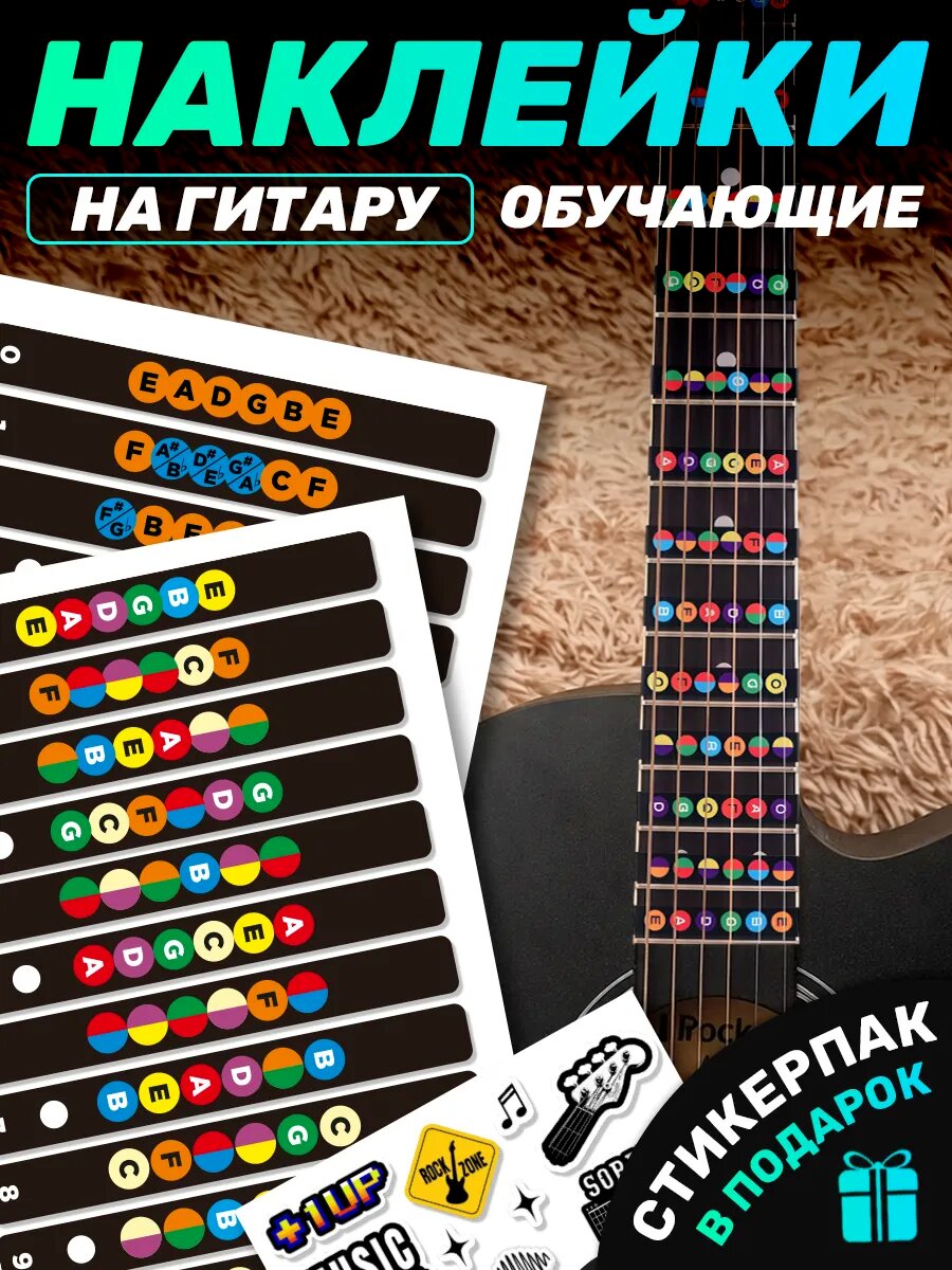 Стикеры наклейки на гитару ноты