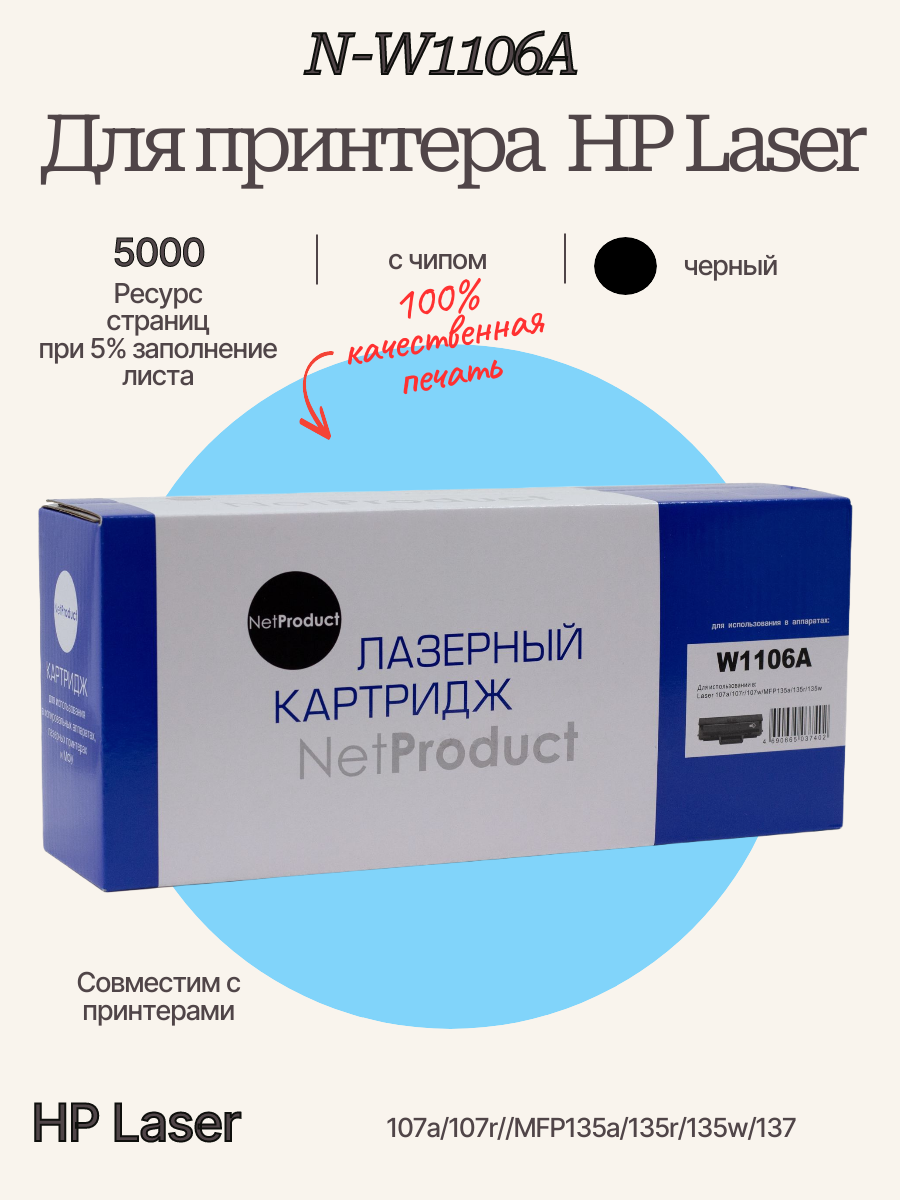 Картридж NetProduct (N-W1106AL) для HP Laser (с чипом)