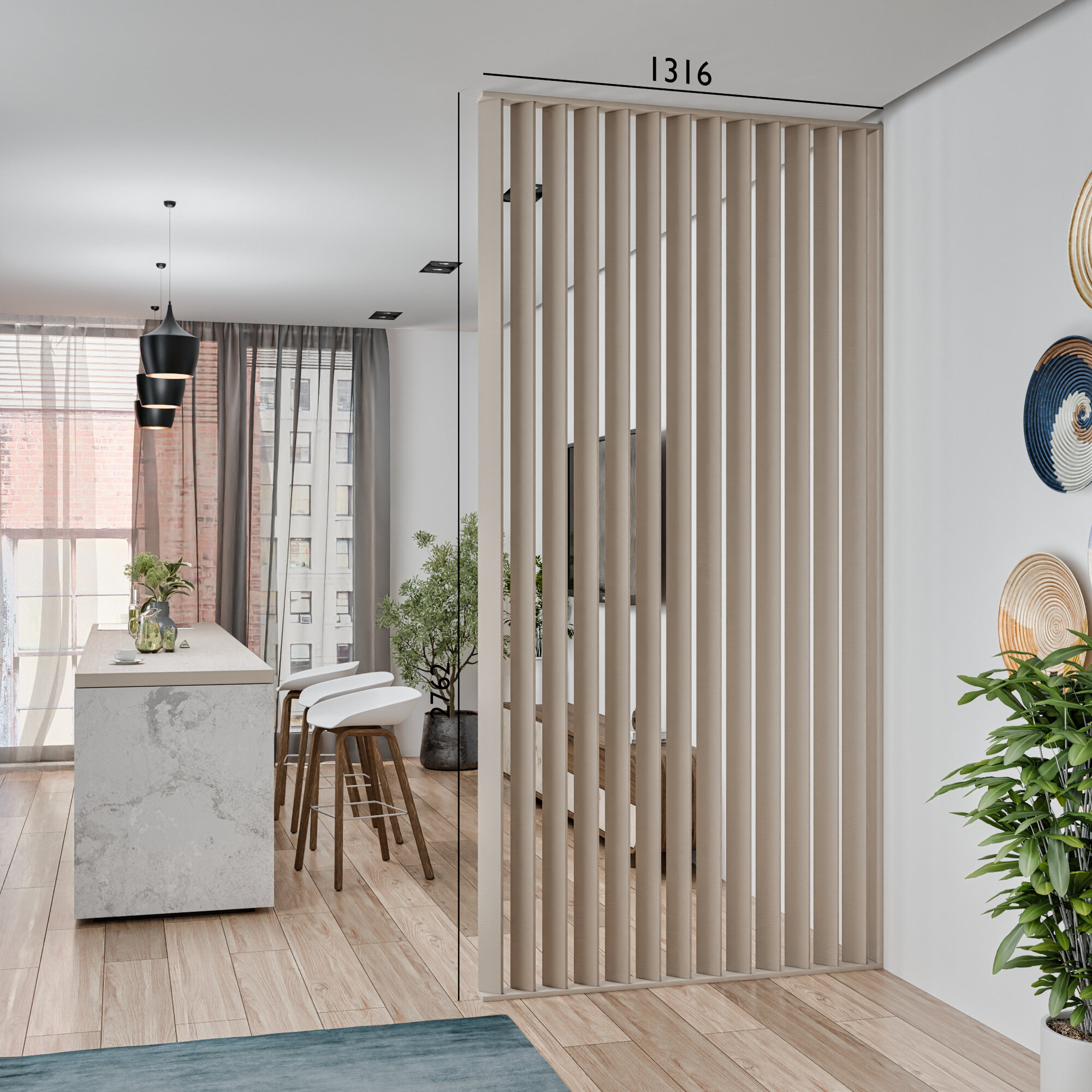 Реечная перегородка для зонирования пространства, рейки, цвет Кашемир