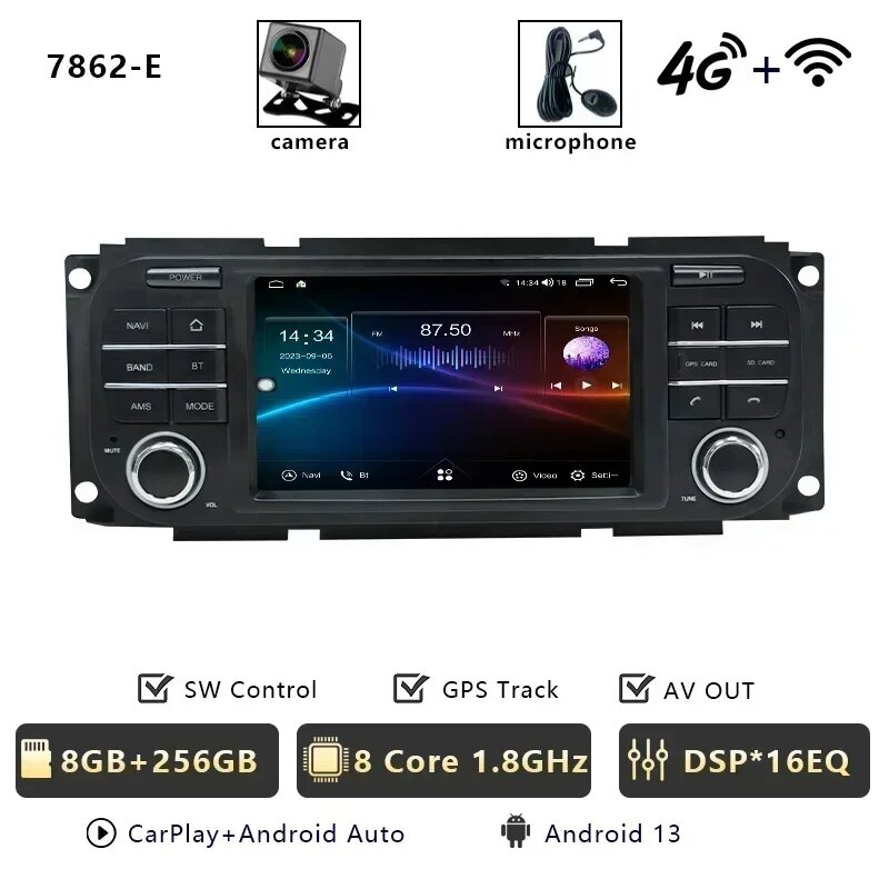 Автомагнитола Android 13 Carplay GPS 8GB+256GB 7862E