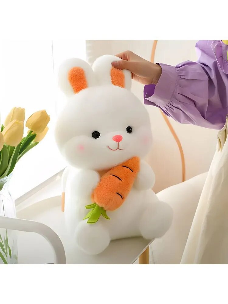 Мягкая игрушка 33CM Мягкий плюшевый кролик с морковкой Милая кукла-зайчик Подарок для детей — фото 1