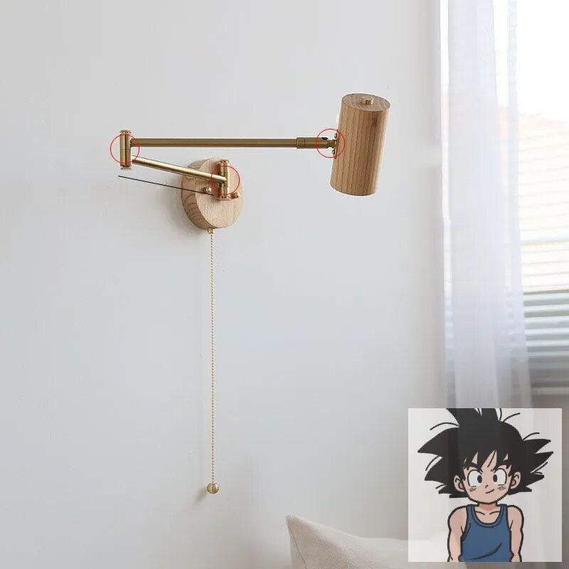 Настенный светильник поворотный, E27, 5 Вт, деревянный плафон, для спальни, золотой