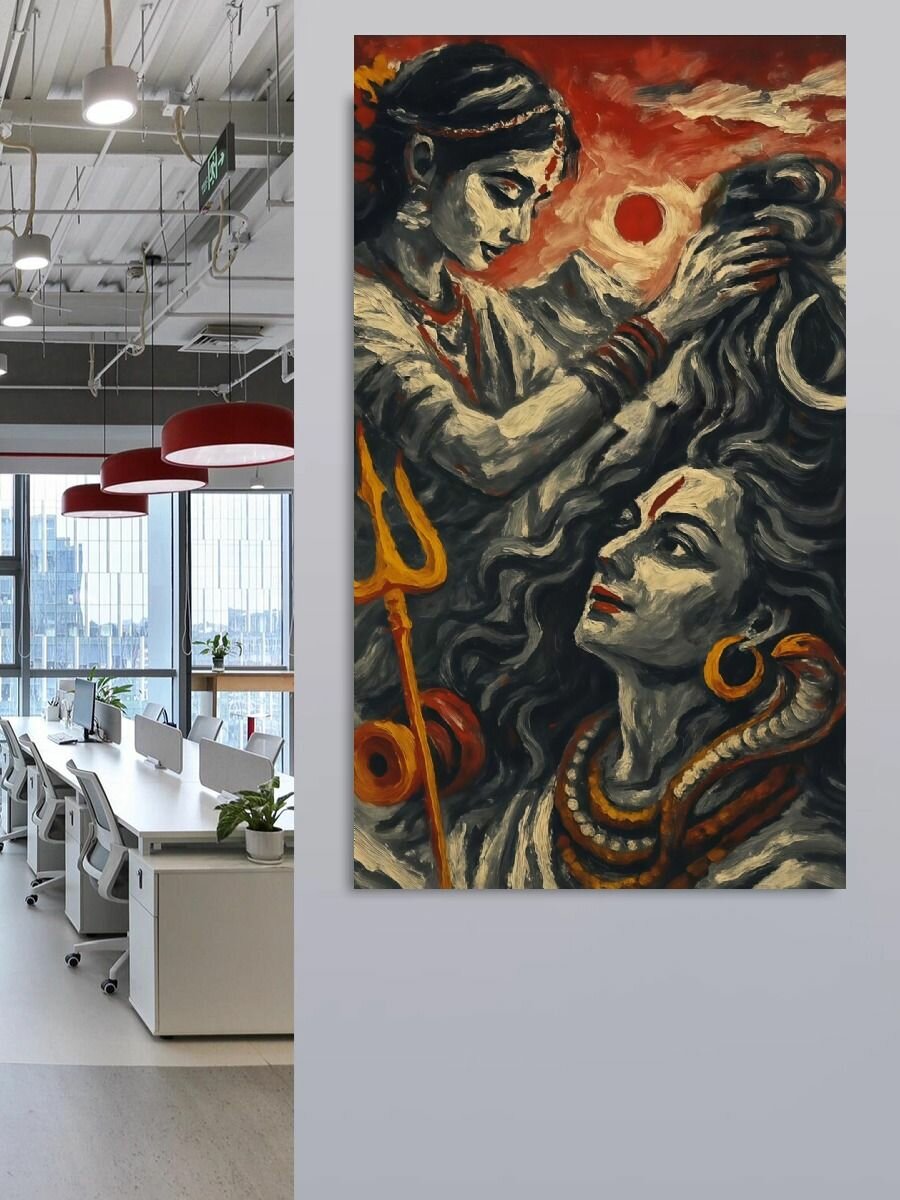 Картина "Картина на холсте: Шив и Парвати 50 х 90" 50x90 см