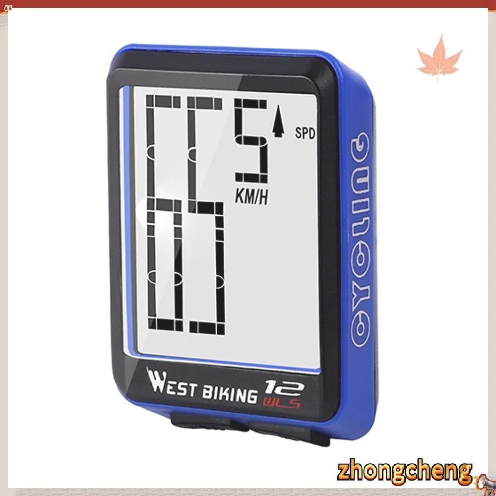 Велокомпьютер WEST BIKING 12 WLS, проводной, синий, с подсветкой и будильником