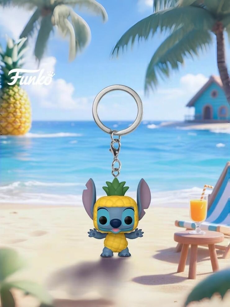 Поп Брелок funko pop "Стич в образе ананаса", матрешка, интерактивный, лазурный