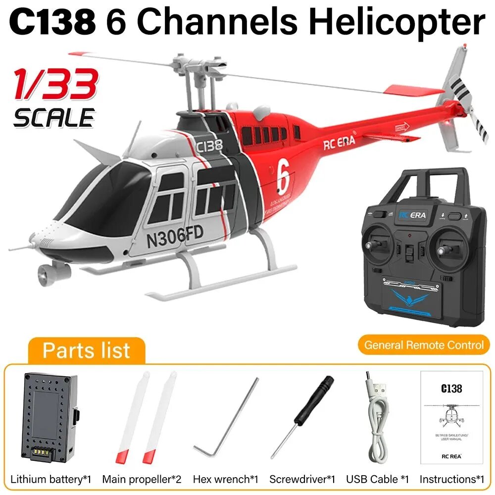 RC ERA C138 радиоуправляемая модель Bell-206 1:33 6 каналов вертолет с аккумулятором и пультом