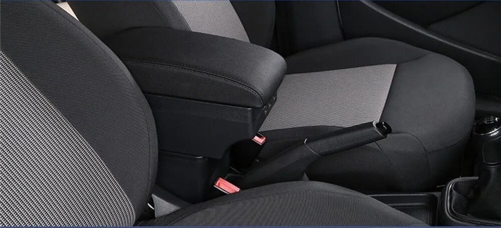 Подлокотник для автомобиля VW Tiguan 1 (2007-2018) с выдвижной крышкой, подстаканником и USB, черный — фото 1