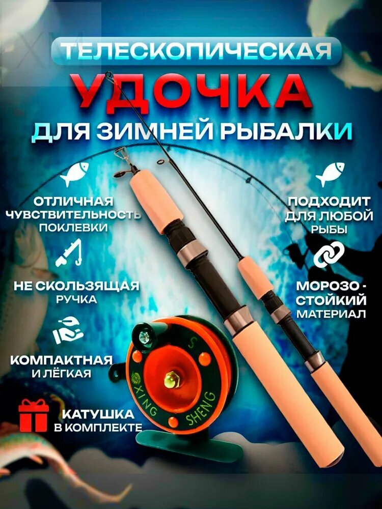 Удилище для зимней рыбалки телескопическое, рабочая длина 65 см, до 30 гр, для ловли любой рыбы